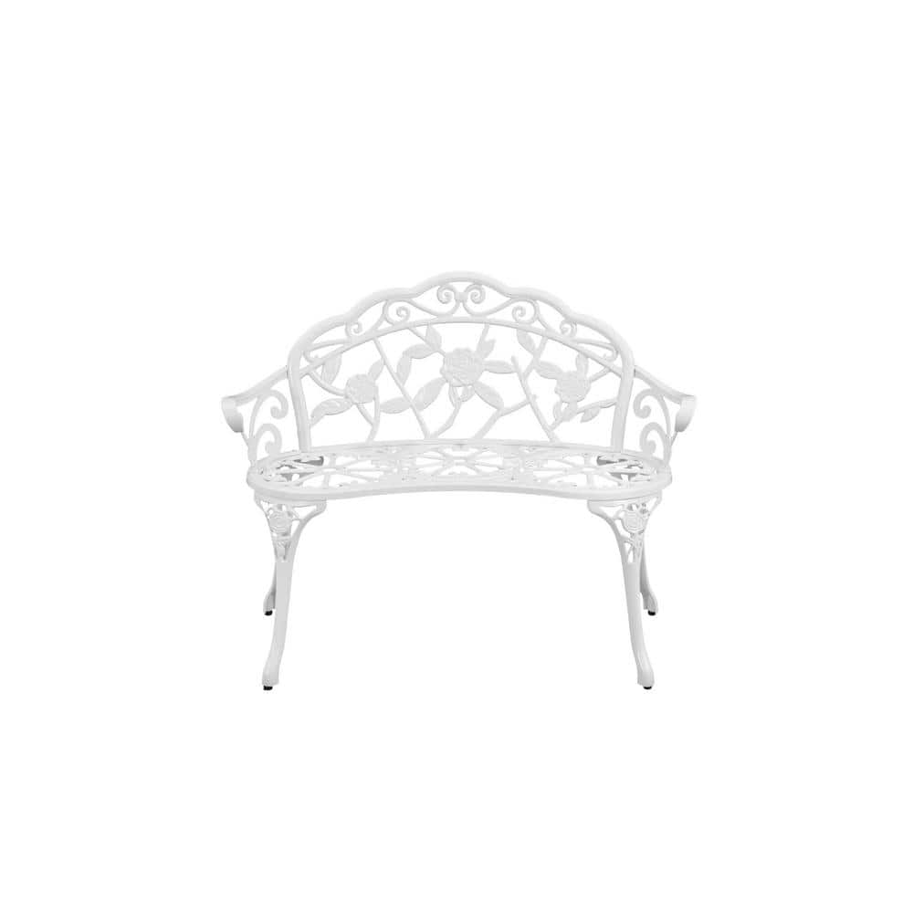 Sudzendf 39.8 in. White Cast- Aluminum Patio Outdoor Garden Bench Metal ...