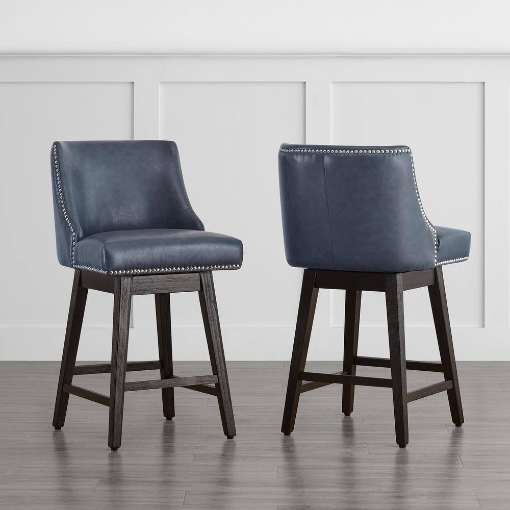 Spruce & Spring Martin 26 in. Navy Blue Solid Wood Frame Swivel Counter ...