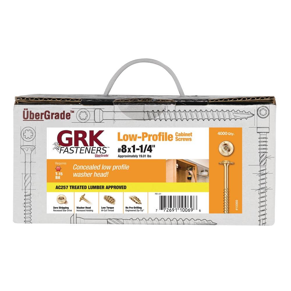 GRK Fasteners #8 x 1-1/4 in. Star Drive Low Profile Washer-Head Cabinet Screws (4,000-Pack ...