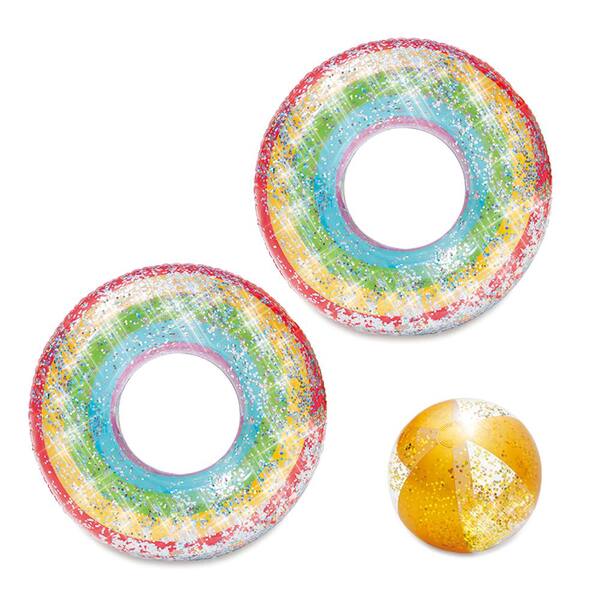 Summer Waves 31 in. Dia Glitter Sparkle Rainbow Swim Tubes and 14 in ...