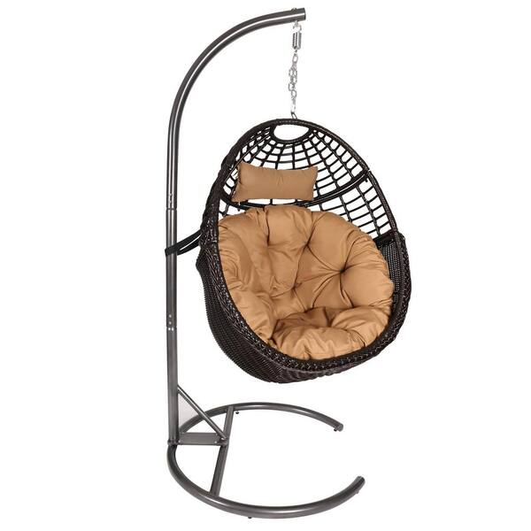 TWT Balcony Hanging Egg Large 1-Person Brown Wicker Outdoor Porch Swing ...