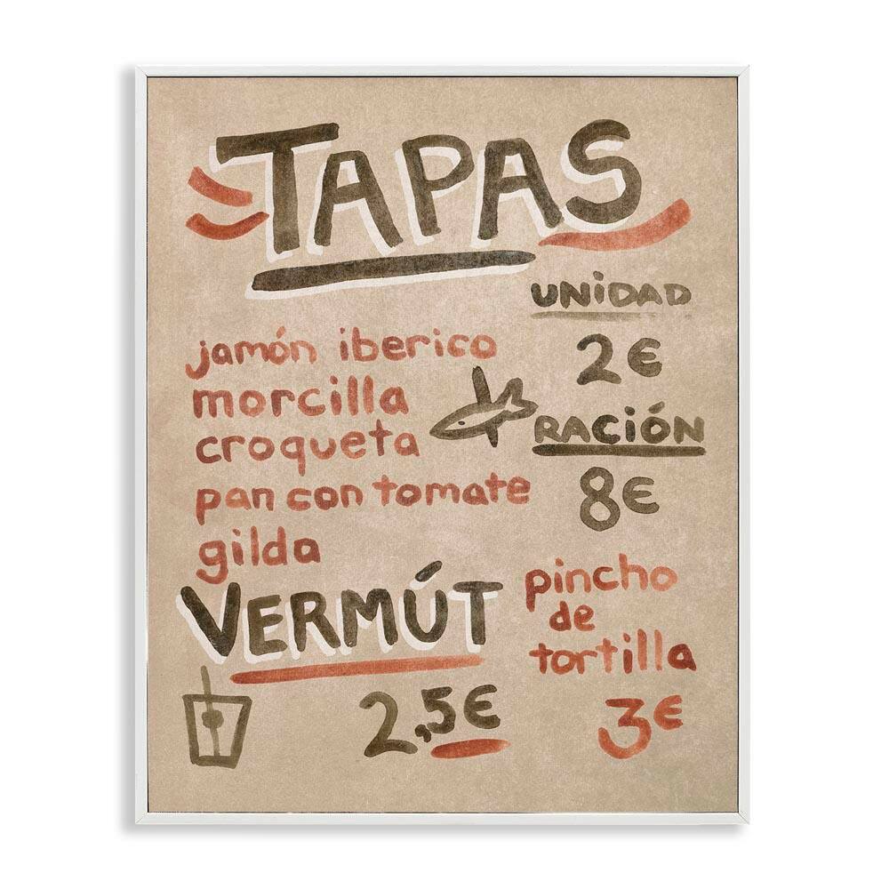 Stupell Industries Spanish Tapas Menu by June Erica Vess White Framed ...