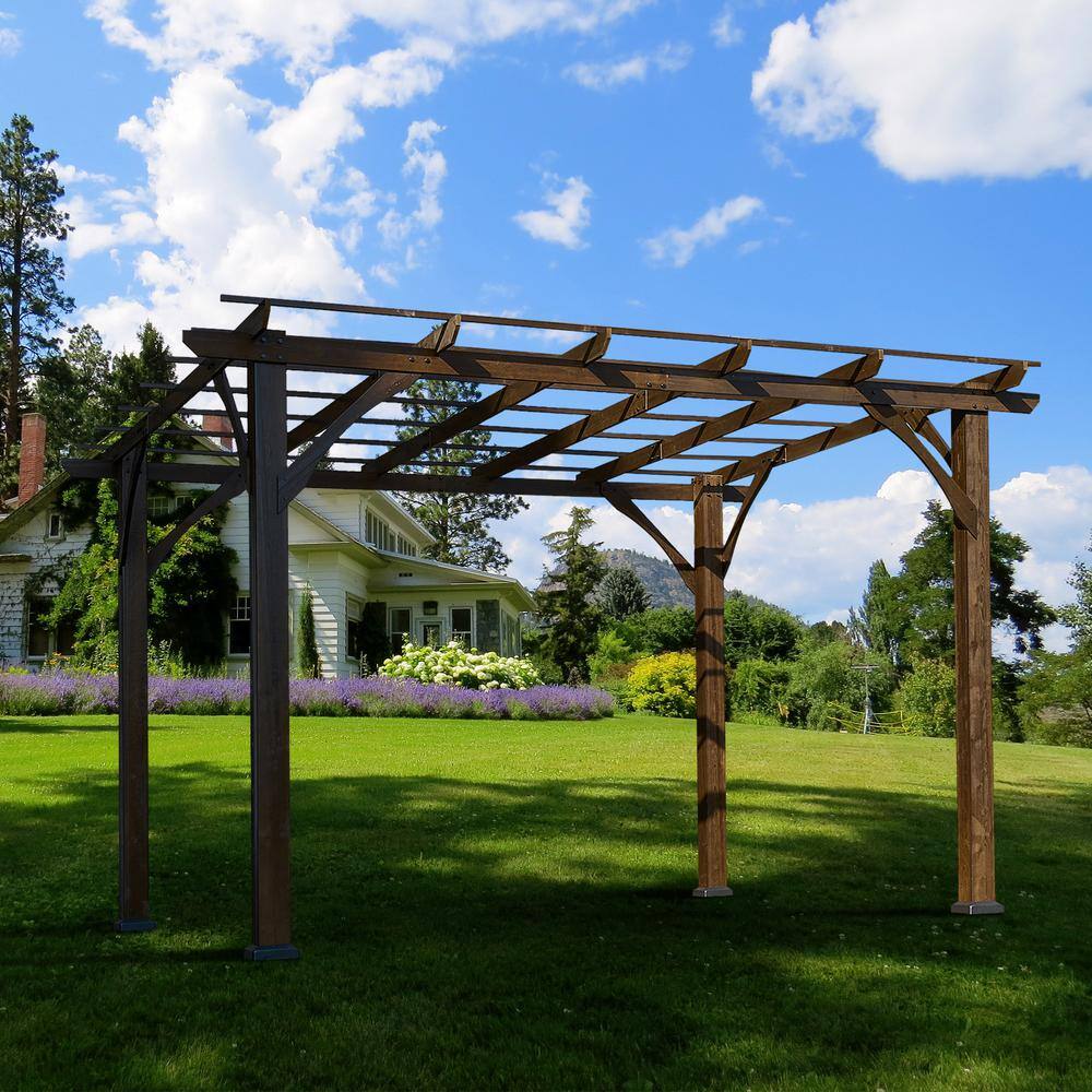 Daheat Agix 10 ft. x 12 ft. Brown Cedar Wood Pergola for Outdoor Patio ...