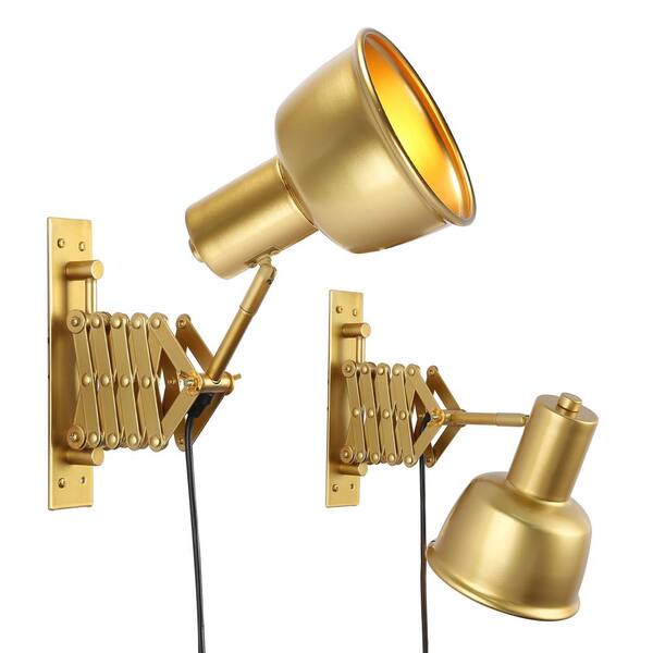 Zompoo Modern 5.9 in. 1 Light Plug in Wall Sconces with Gold Swing Arm ...