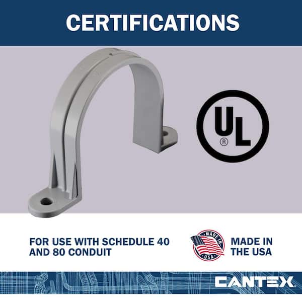 Cantex 1 in. 2-Hole PVC Clamp / Strap, For use with Schedule 40 and 80 ...