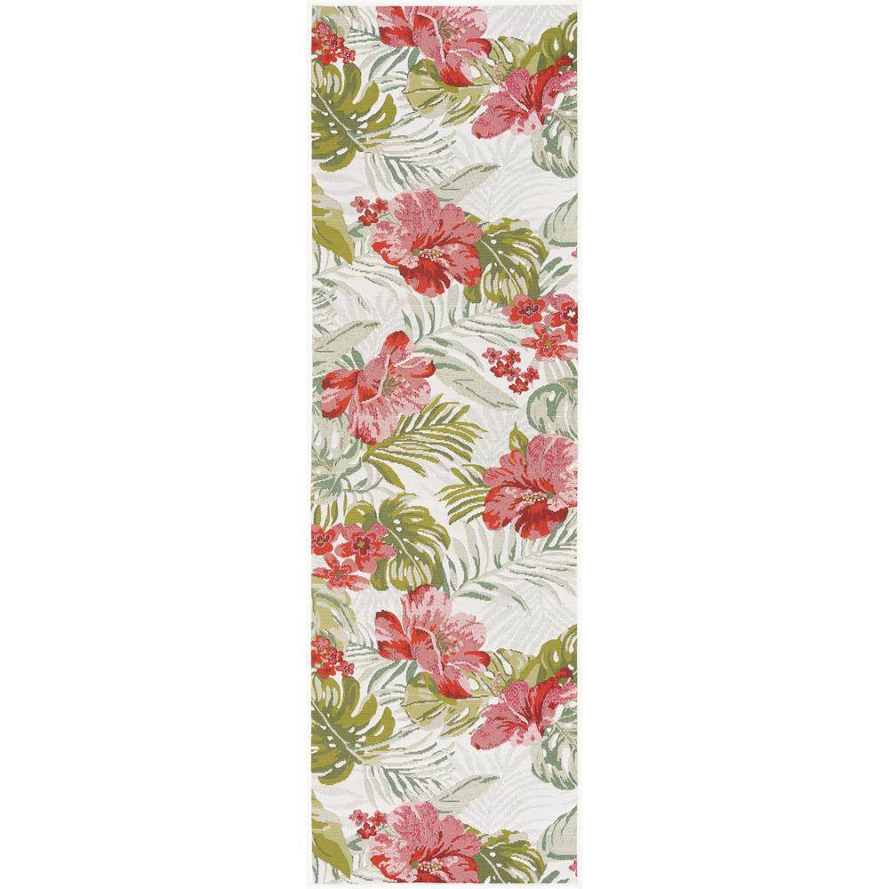 Tayse Rugs Stunning Cream 2 ft. x 8 ft. Floral Indoor/Outdoor Runner ...