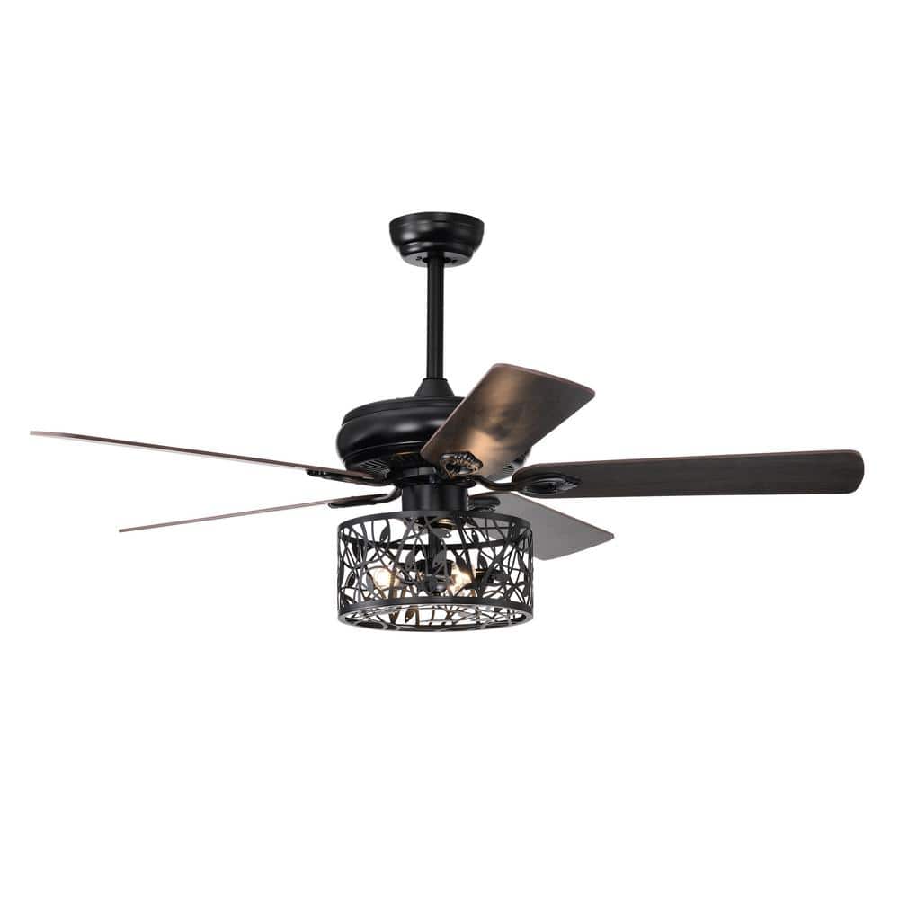 PUDO 52 in. Rustic Industrial Indoor Black Chandelier Ceiling Fan Light ...