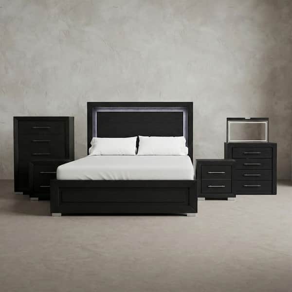 Furniture of America Fairhart 5-Piece Black Wood Cal. King Panel ...