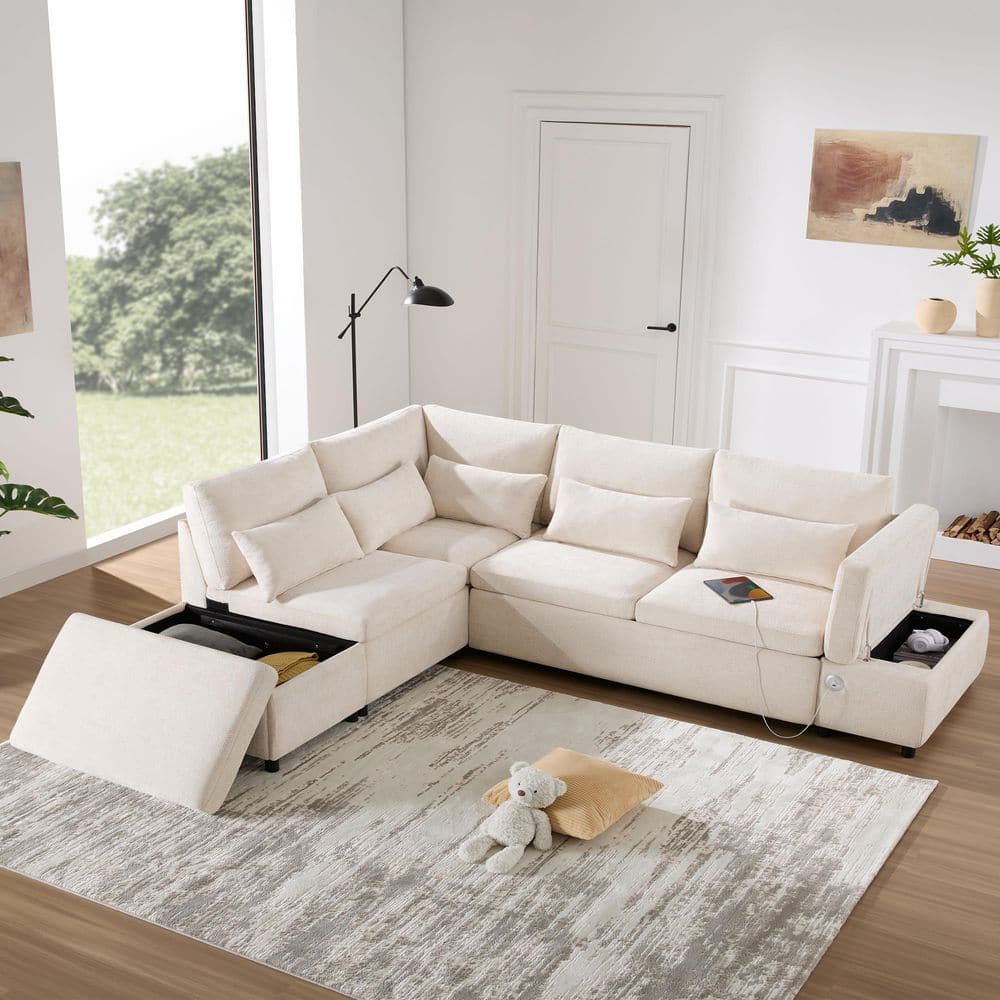Harper & Bright Designs 107 in. Modular Chenille L-Shape Sectional Sofa ...