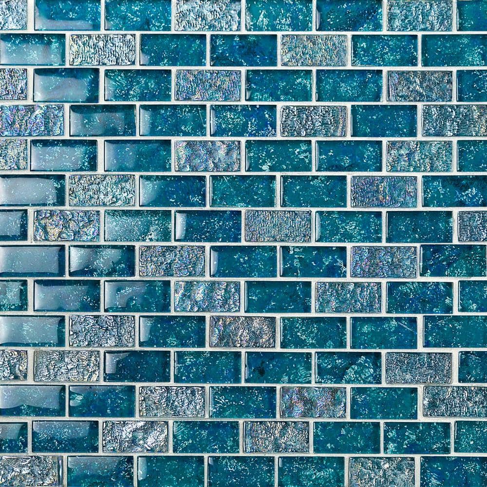 Ivy Hill Tile Marina Iridescent Aqua Brick 11 3/4 in. x 11 3/4 in. 8 mm ...