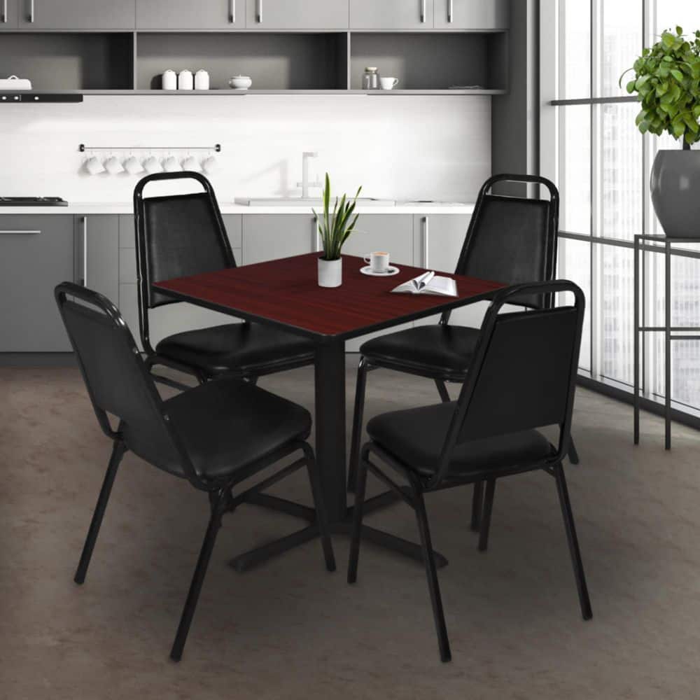 Regency Cain 36 in. Mahogany Square X-Base Breakroom Table Desk and 4 ...