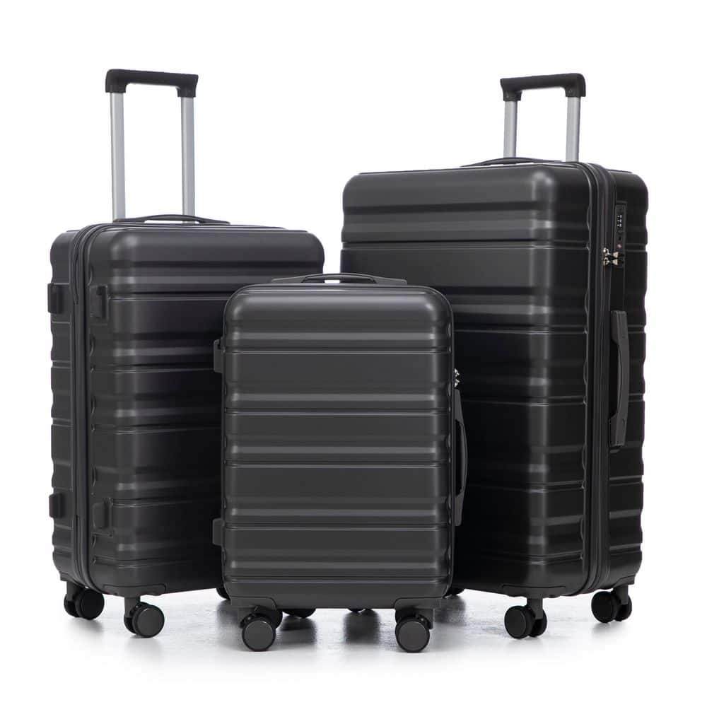 Tatahance 3-Piece Dark Gray ABS Hardside Spinner Luggage Set with TSA ...