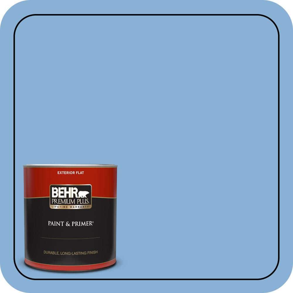 BEHR PREMIUM PLUS 1 qt. #PPU15-12 Bluebird Flat Exterior Paint & Primer ...