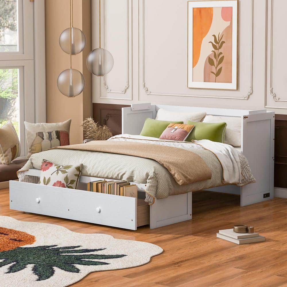 Reviews for Harper & Bright Designs White Wood Frame Queen Size Murphy ...