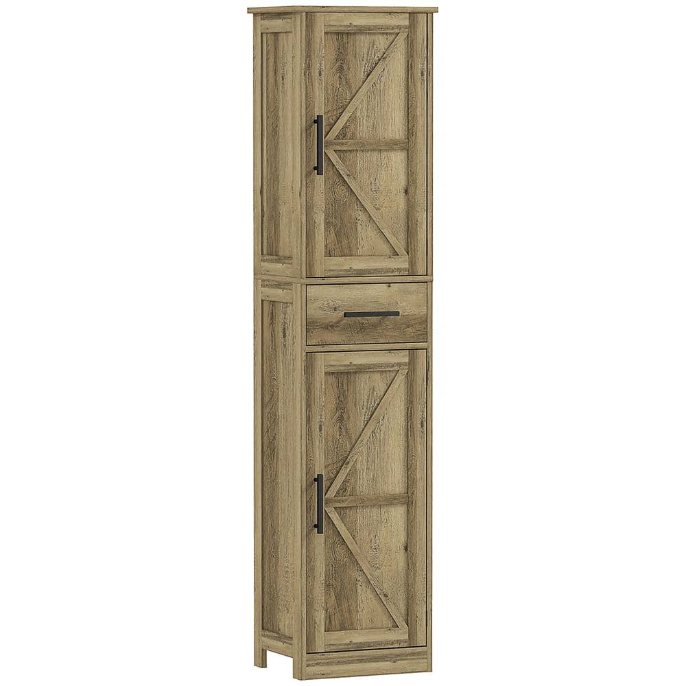 HOMCOM 15.7 in. x 11.8 in. x 66.9 in. Distressed Gray MDF Linen Cabinet ...