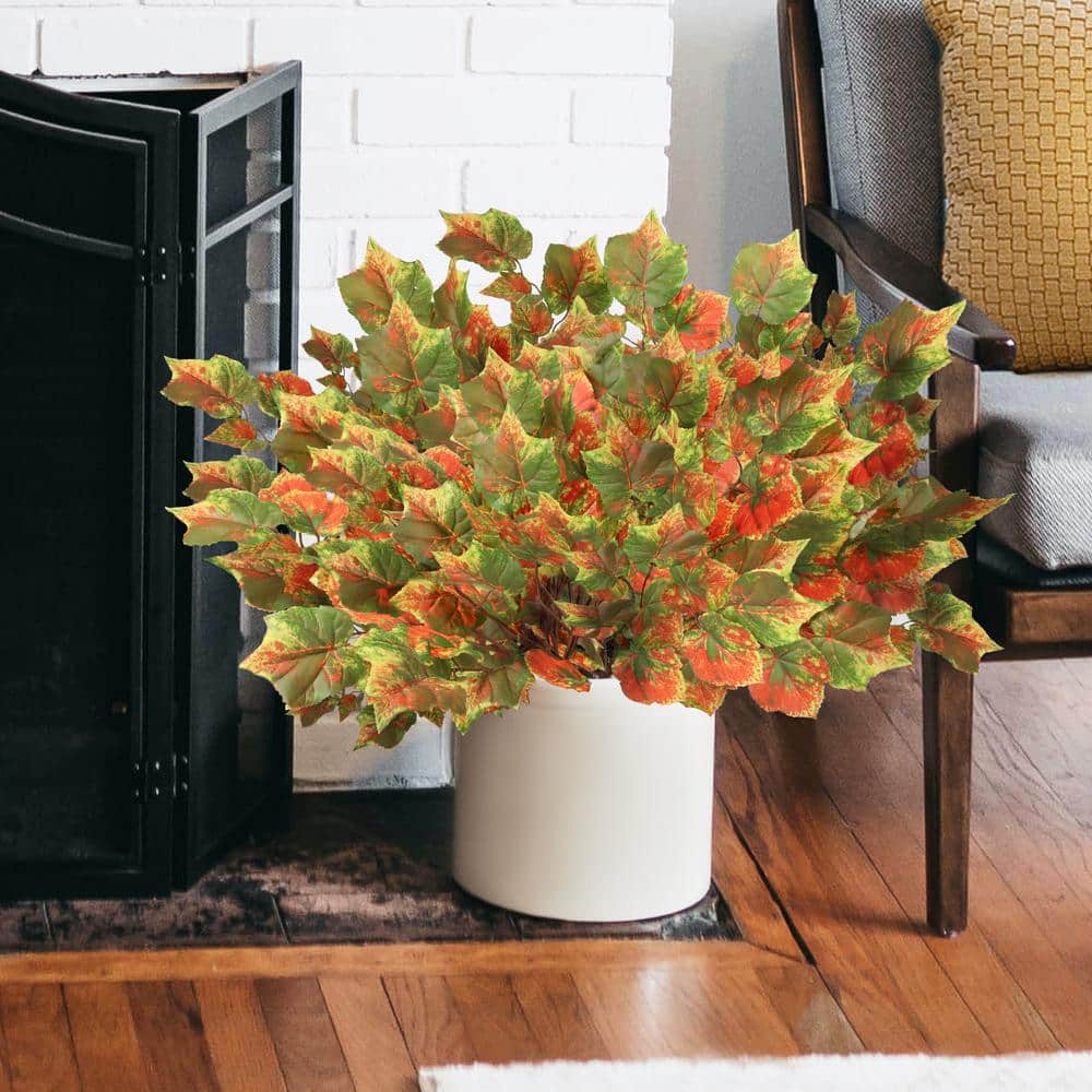 LIVING LUXURY 23 in. Green Yellow Artificial Grape Leaf Stem Greenery Spray Foliage Branch (Set ...