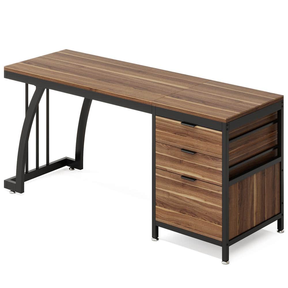 BYBLIGHT Helotes Walnut Makeup Vanity Desk with 3-Drawers, 59 in. Large ...