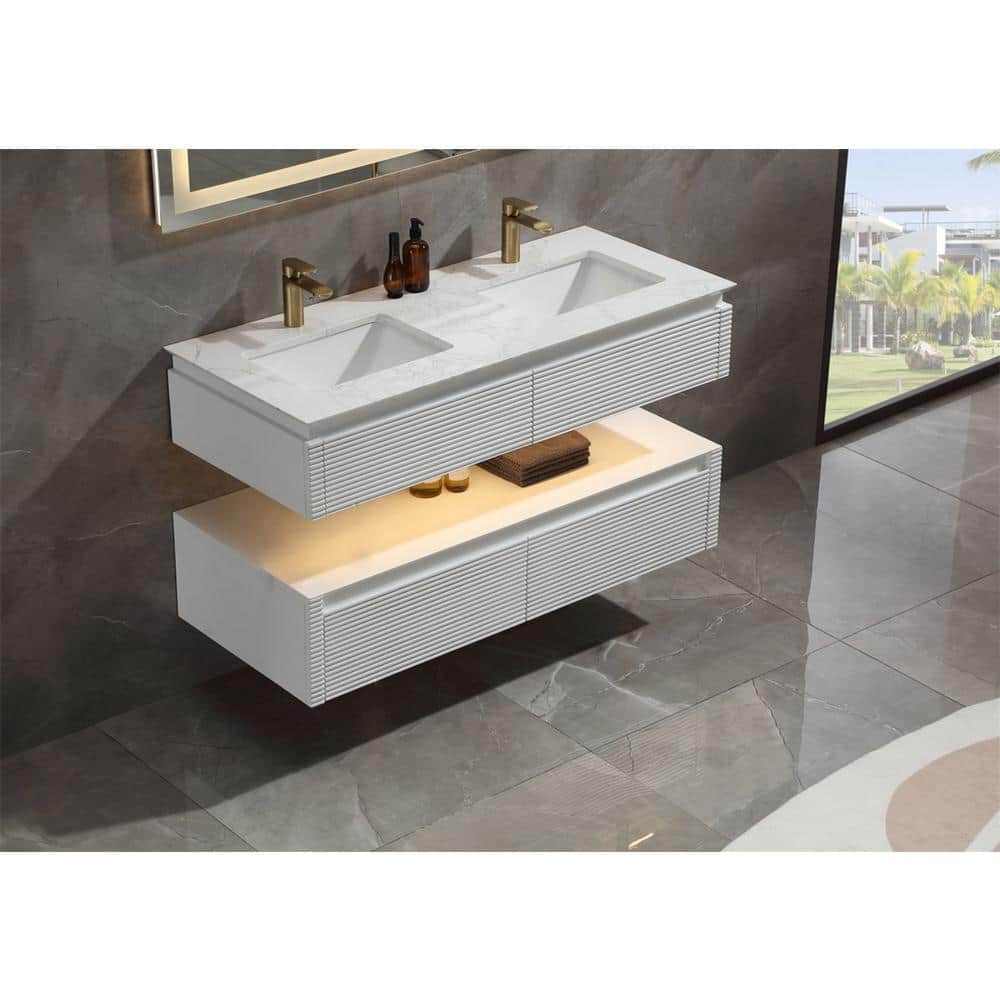 ANGELES HOME 48.01 in. W Modern Floating Bath Vanity in White with ...