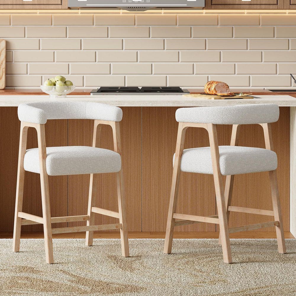 Harper & Bright Designs 37.5 in. H Natural Curved Back Rubber Wood Bar ...