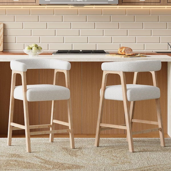 Harper & Bright Designs 37.5 in. H Natural Curved Back Rubber Wood Bar ...