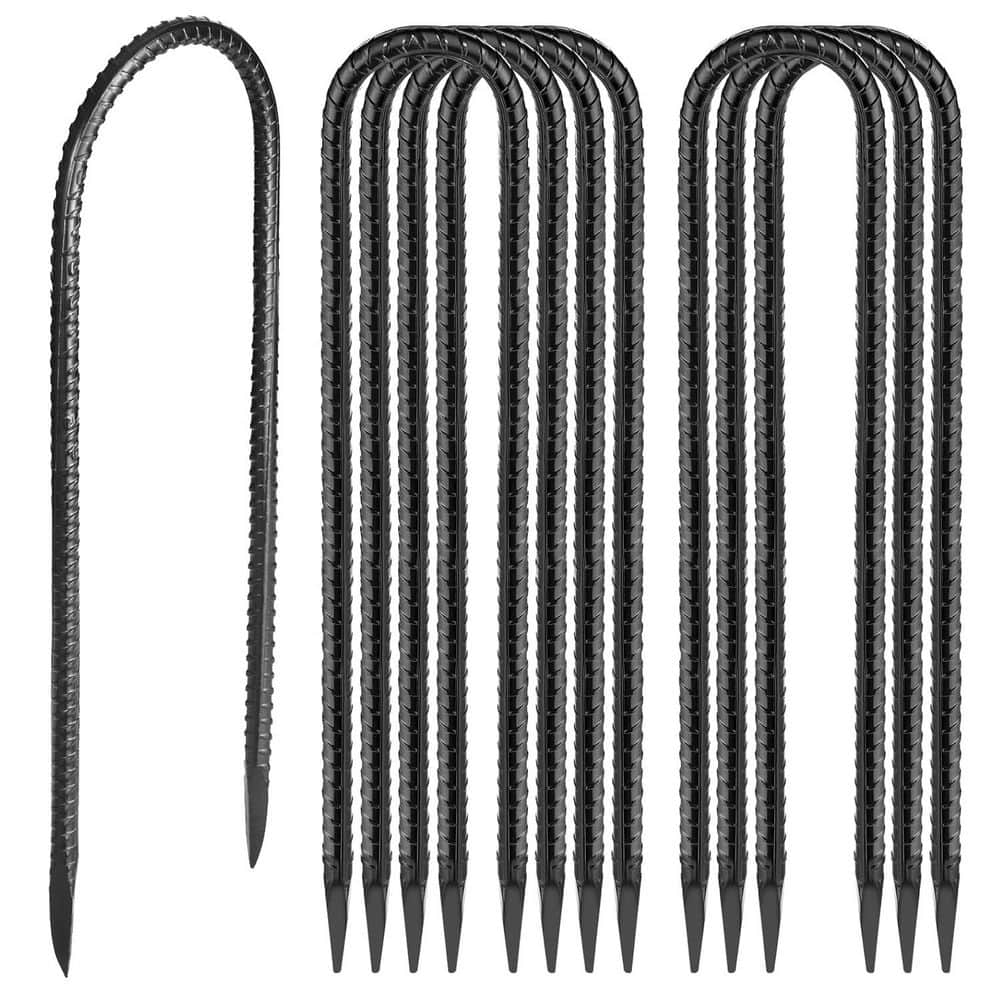 Tosulte 12 in. Heavy Duty Galvanized Steel U-Shape Hook Rebar Stake ...