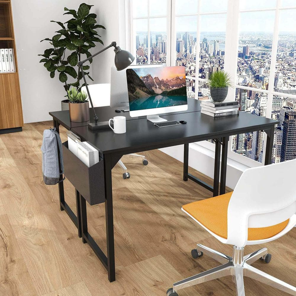 47.2 in. Black Simple Style Desk Home Office Desk Small Computer Desk ...