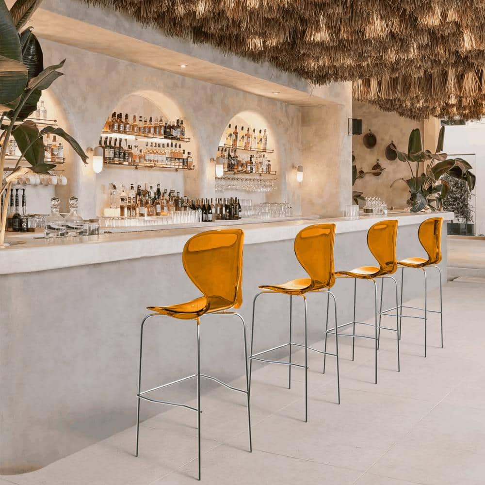 Leisuremod Oyster Mid-Century Modern Acrylic Barstool with Steel Frame ...