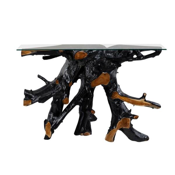 Litton Lane 49 in. Black Rectangle Teak Contemporary Console Table ...