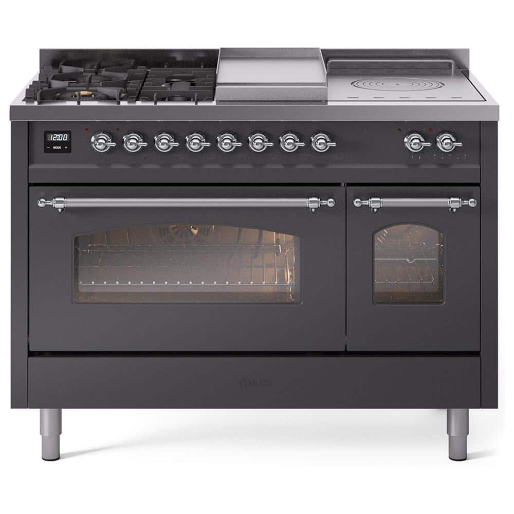 ILVE Nostalgie II 48 in. 5 Burner Dual Fuel Natural Gas Range in ...