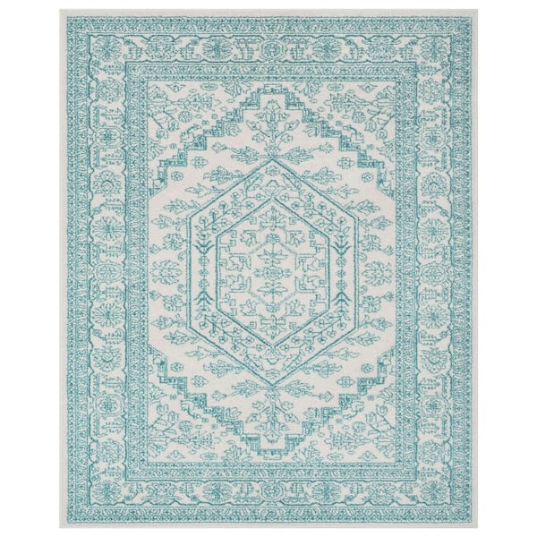 Teal Polypropylene 8 ft. x 10 ft. Oriental Indoor Area Rug A46A1-rug ...