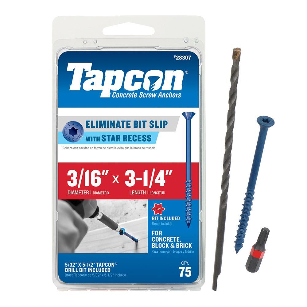 Tapcon 3 16 In X 3 1 4 In Star Flat Head Concrete Anchors 75 Pack