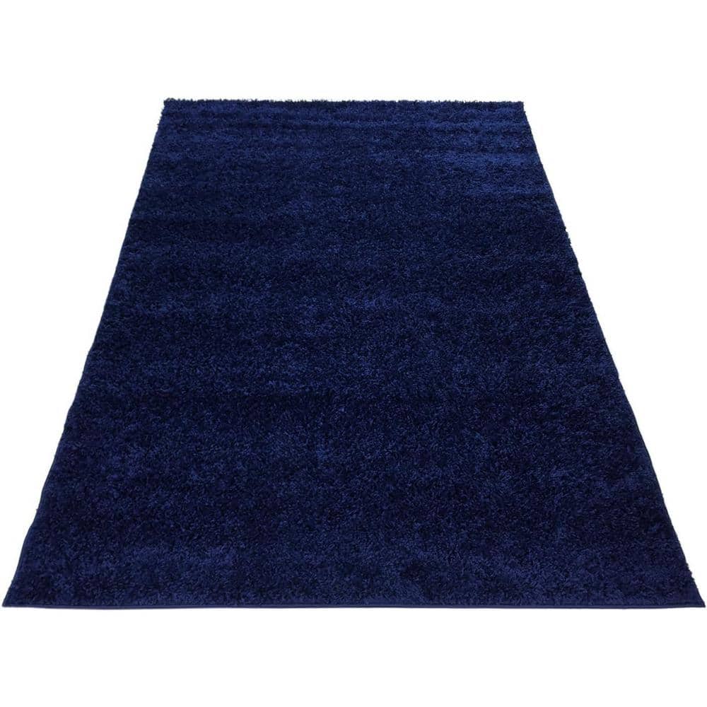 RugStylesOnline Shaggy Navy 3 ft. x 7 ft. Solid Synthetic Rectangle ...