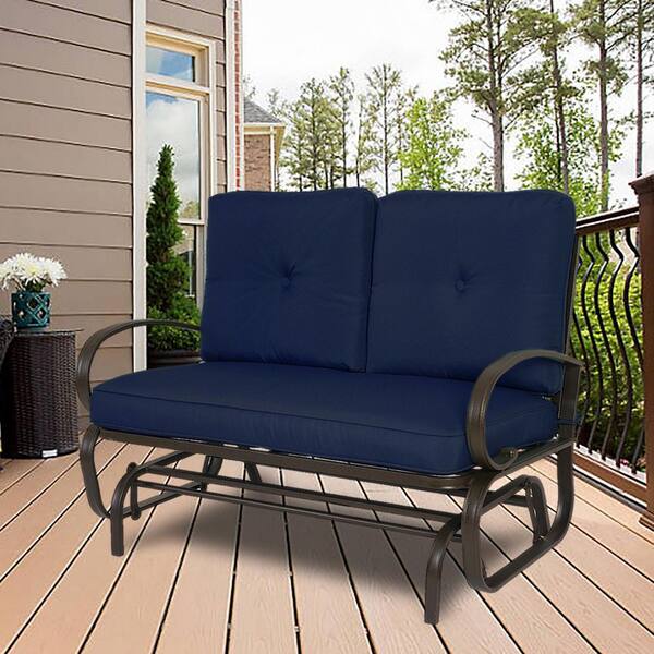 KOZYARD Wrought Iron Metal Rocking Love Seats Glider Swing Bench/Rocker ...