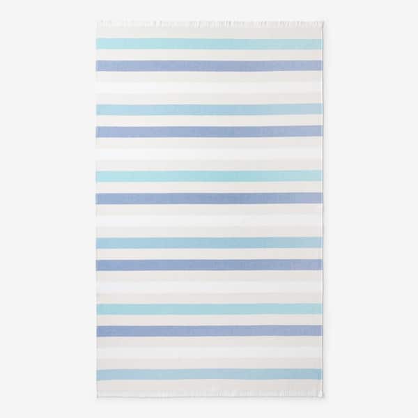 The Company Store Hammam Blue Striped Cotton Single Beach Towel 59073 ...