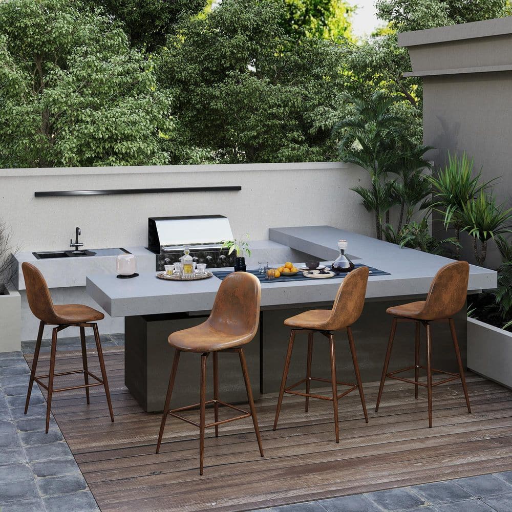 Homy Casa Charlton Cognac Suede 26 in. Counter Height Swivel Bar Stool ...