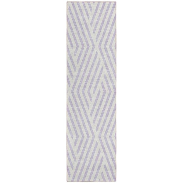 HomeRoots Lavender and Ivory 2 ft. x 8 ft. Woven Geometric Runner ...