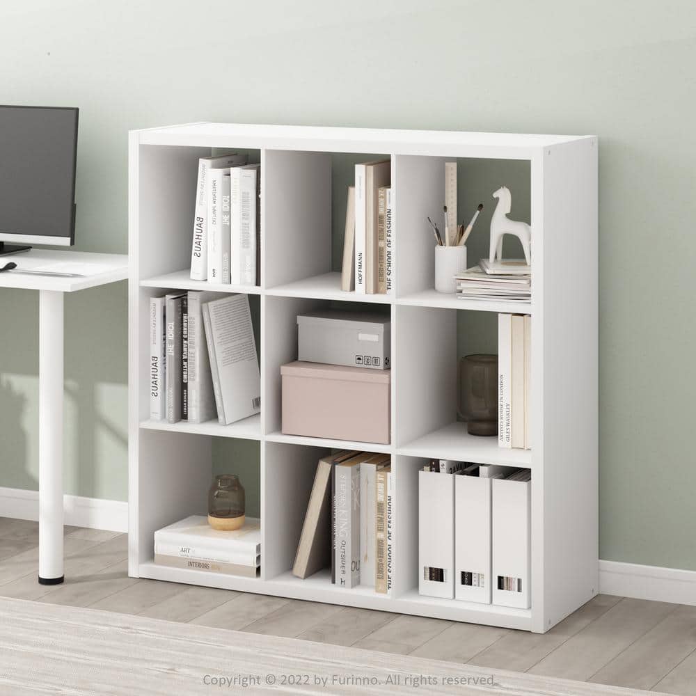 Furinno Cubicle 43.7 in. Tall White Wood 9-Shelf Open Back Bookcase ...