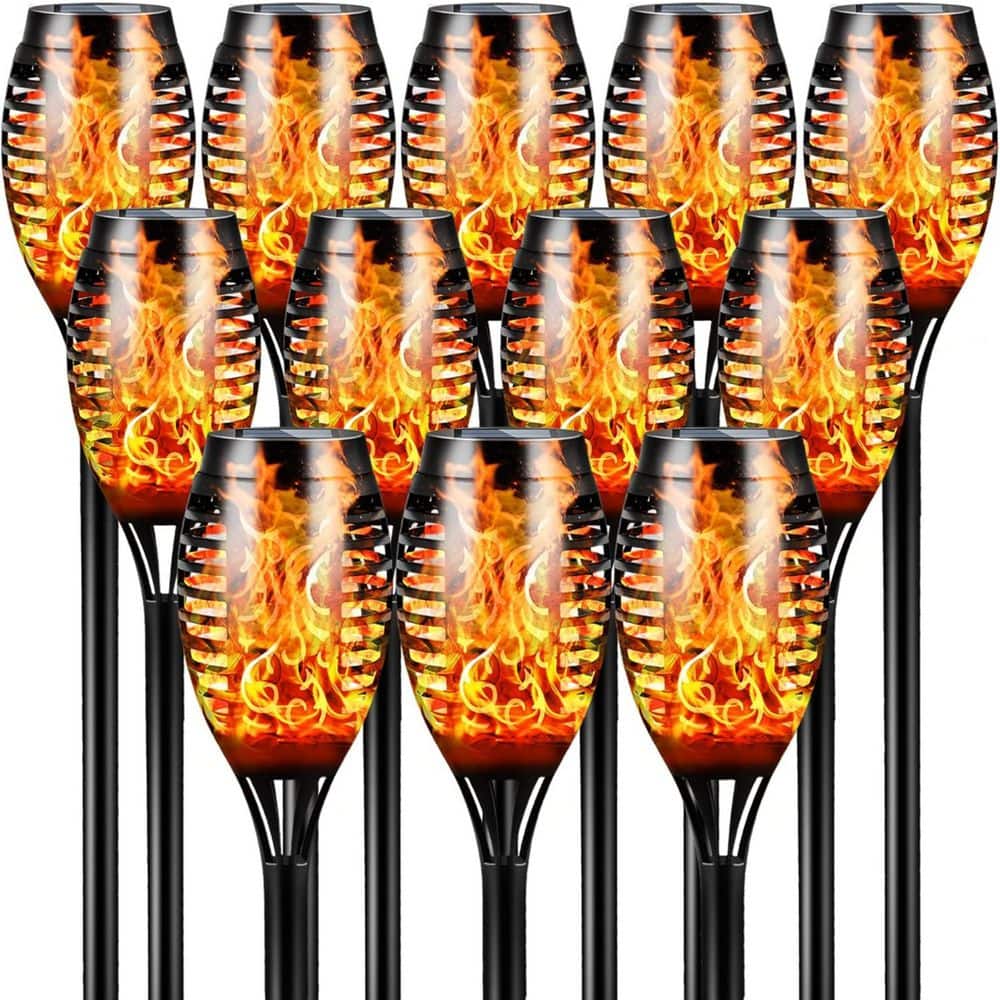 Cubilan 12-Pack Solar Tiki Torch Lights with Flickering Flame, 12 LED ...