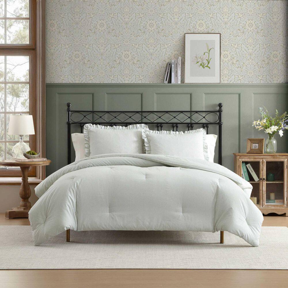 Laura Ashley Oxford Stripe 3-Piece Evergreen Cotton King Comforter Set ...