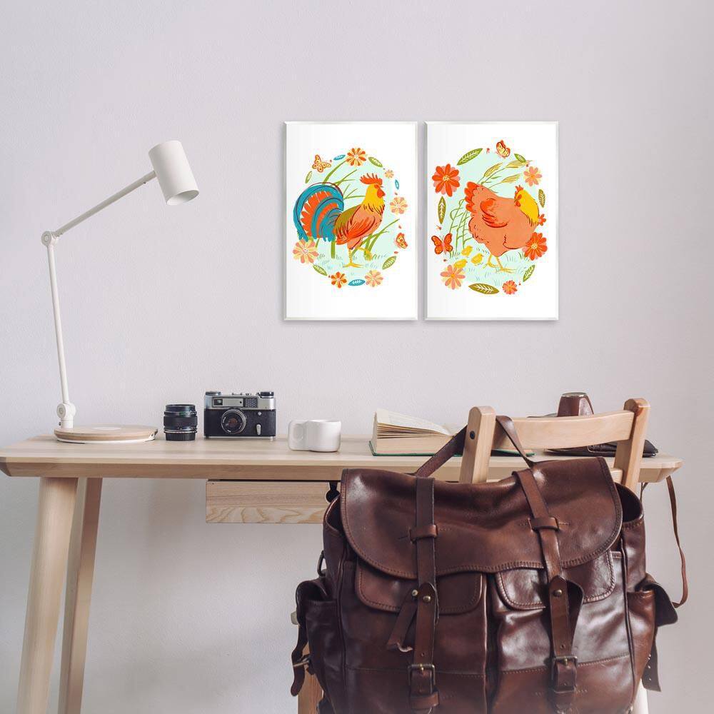 Stupell Industries Rooster & Hen with Florals by Hannah Moren 2 Piece ...