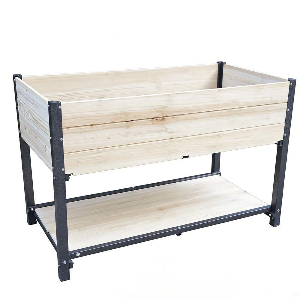 VAMOP Natural Solid Wood and Iron Frame Raised Garden Bed Planter Box ...