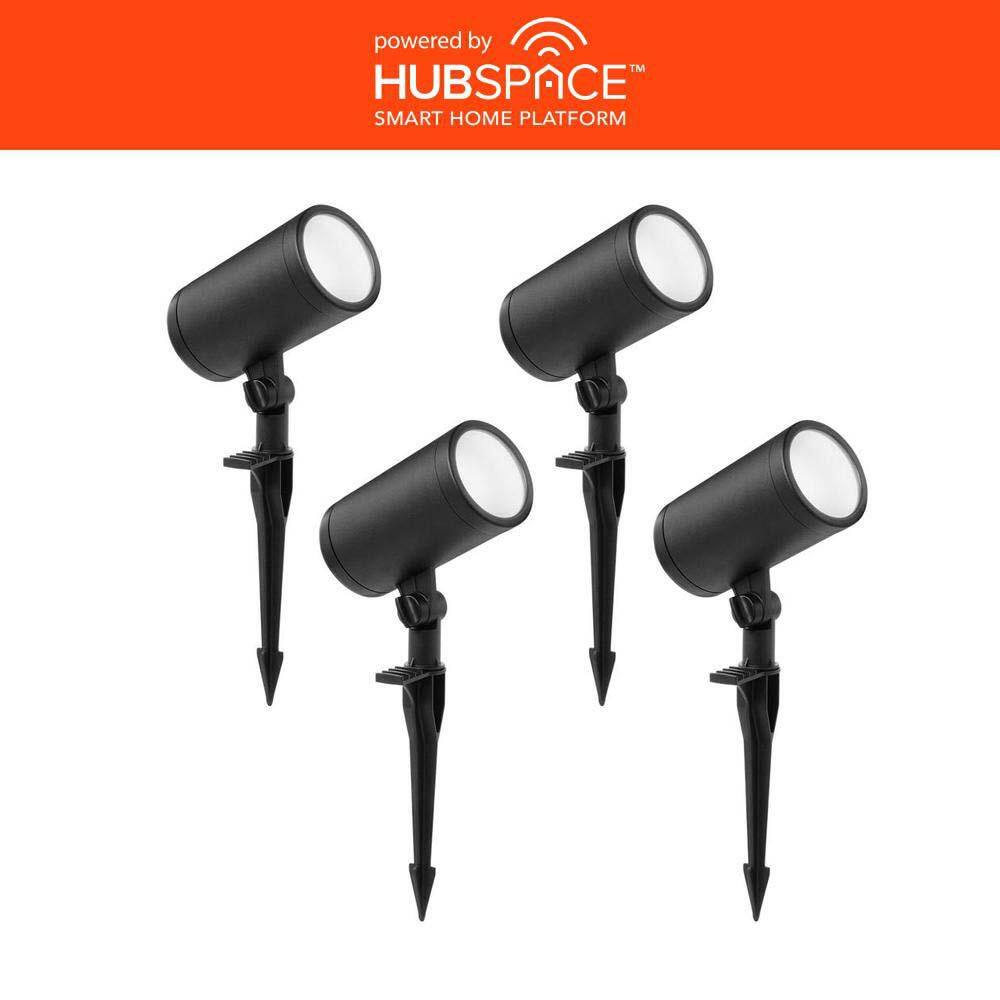 Hampton Bay 350 Lumens Black Plug-in Integrated LED RGBw Outdoor ...