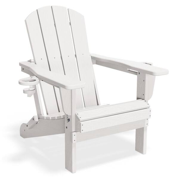 JEAREY Classic White Folding Plastic Adirondack Chairs with 2-Cup ...