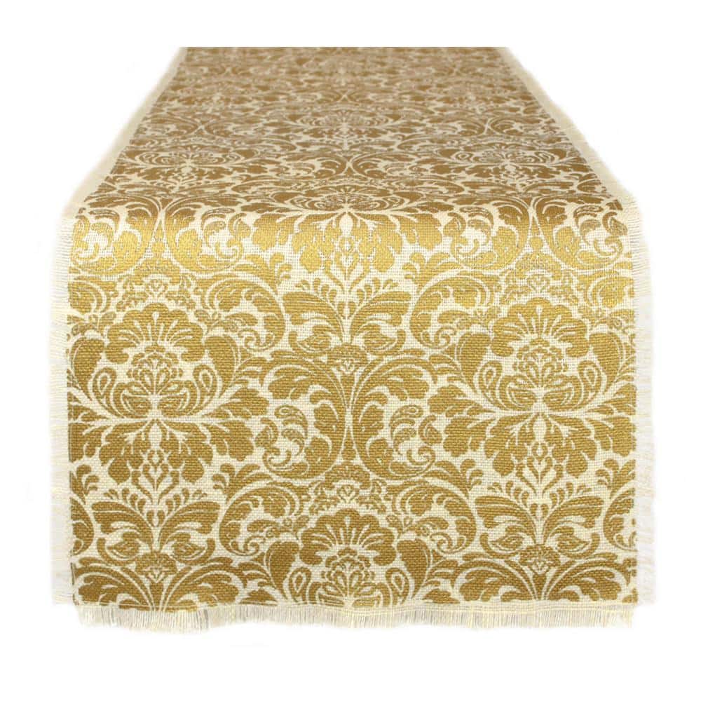 DII 14 in. x 72 in. Gold Damask Print Jute Table Runner CAMZ34235 - The ...