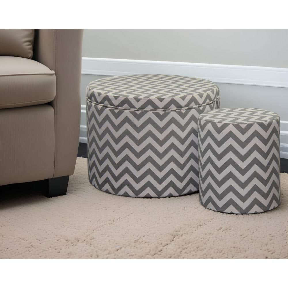 HomeRoots Gray and White Polyester Round Accent Ottoman 2000469403 ...