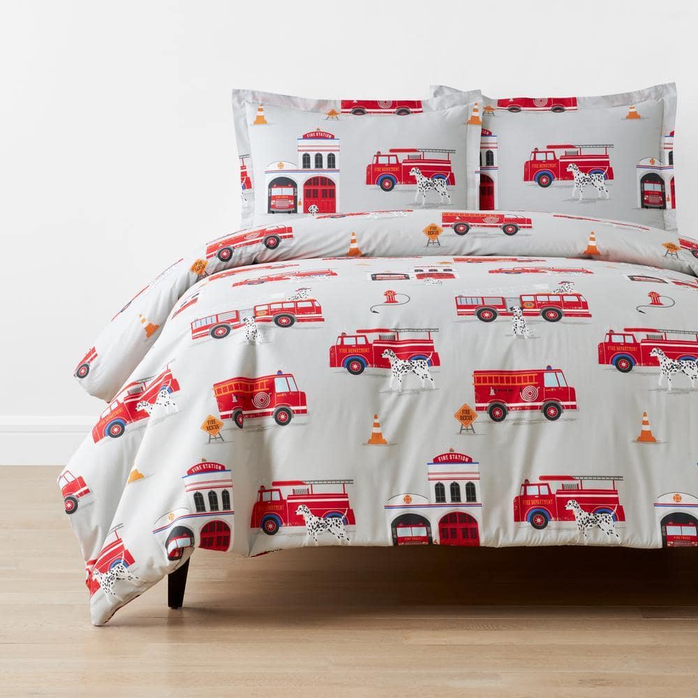 The Company Store Company Kids Fire Station Red/Gray Full/Queen Organic ...