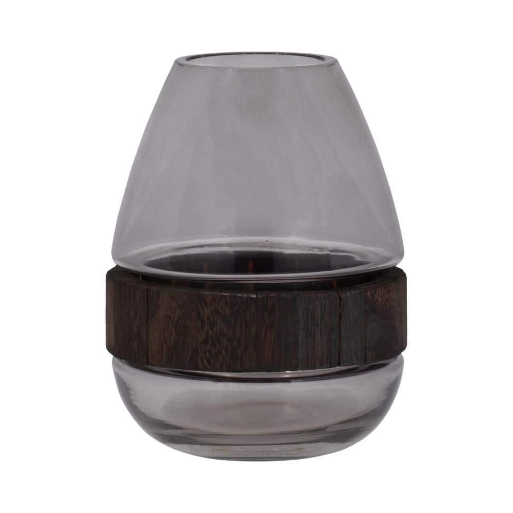Liv & Skye Clear 10 in. Glass Round Belly Decorative Vase with Wood ...