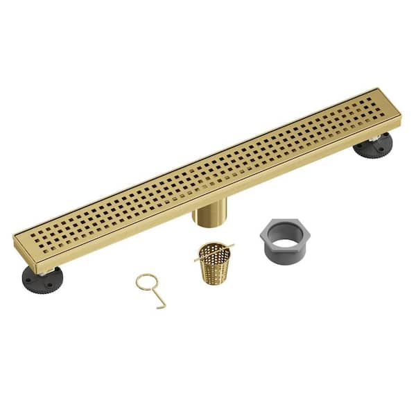 HOMEMYSTIQUE 24 in. Linear Shower Drain, Brick Pattern Grate 304 ...