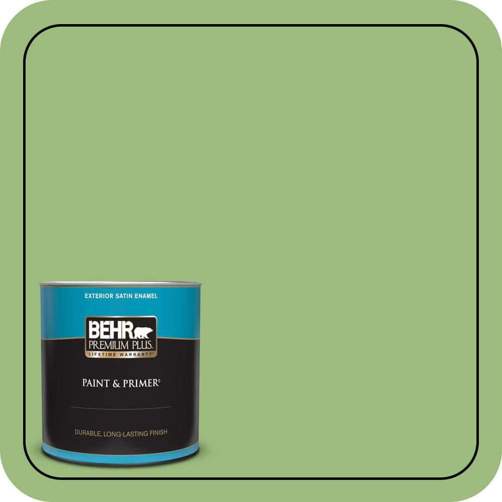 BEHR PREMIUM PLUS 1 qt. #P380-5 Gleeful Satin Enamel Exterior Paint ...