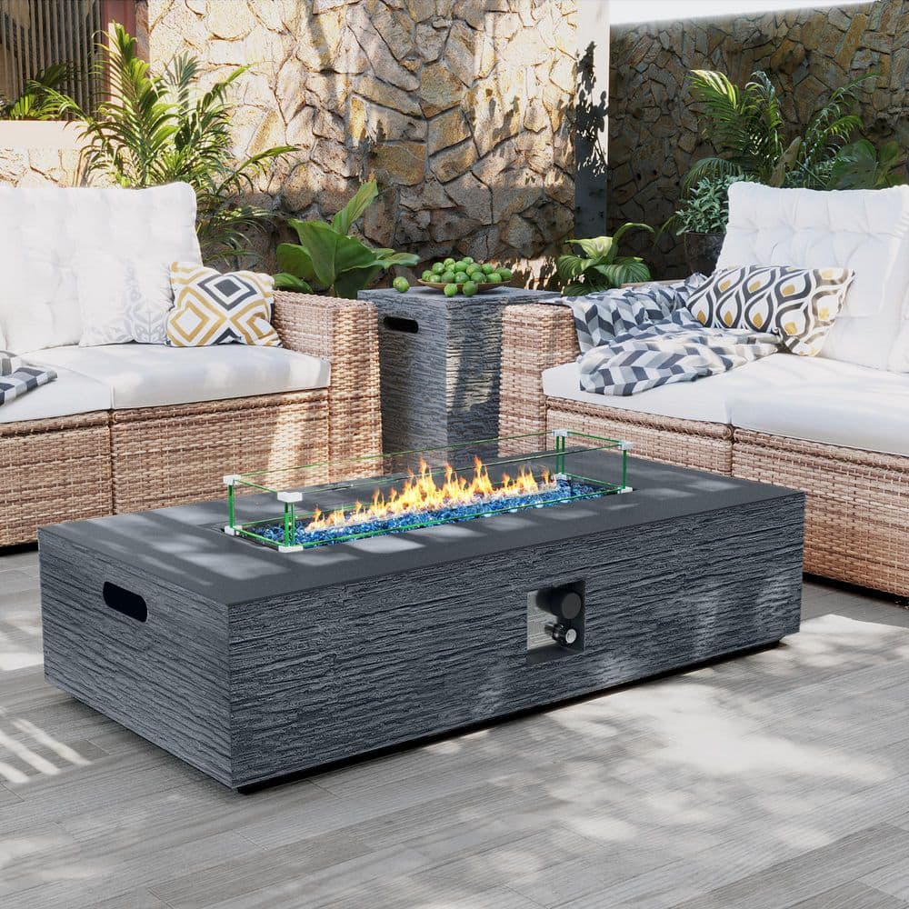 UPHA 56 in. Rectangular Outdoor Magnesium Oxide Fire Pit Table with Gas Tank Cover, Wind Guard ...